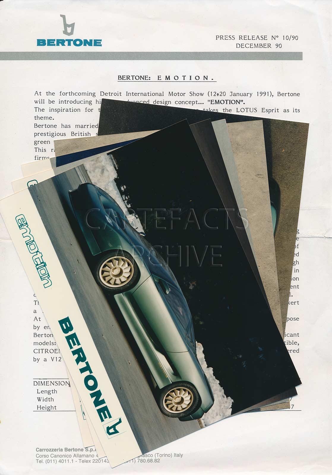 Bertone Lotus Emotion Concept - press kit (1990) - Cartefacts