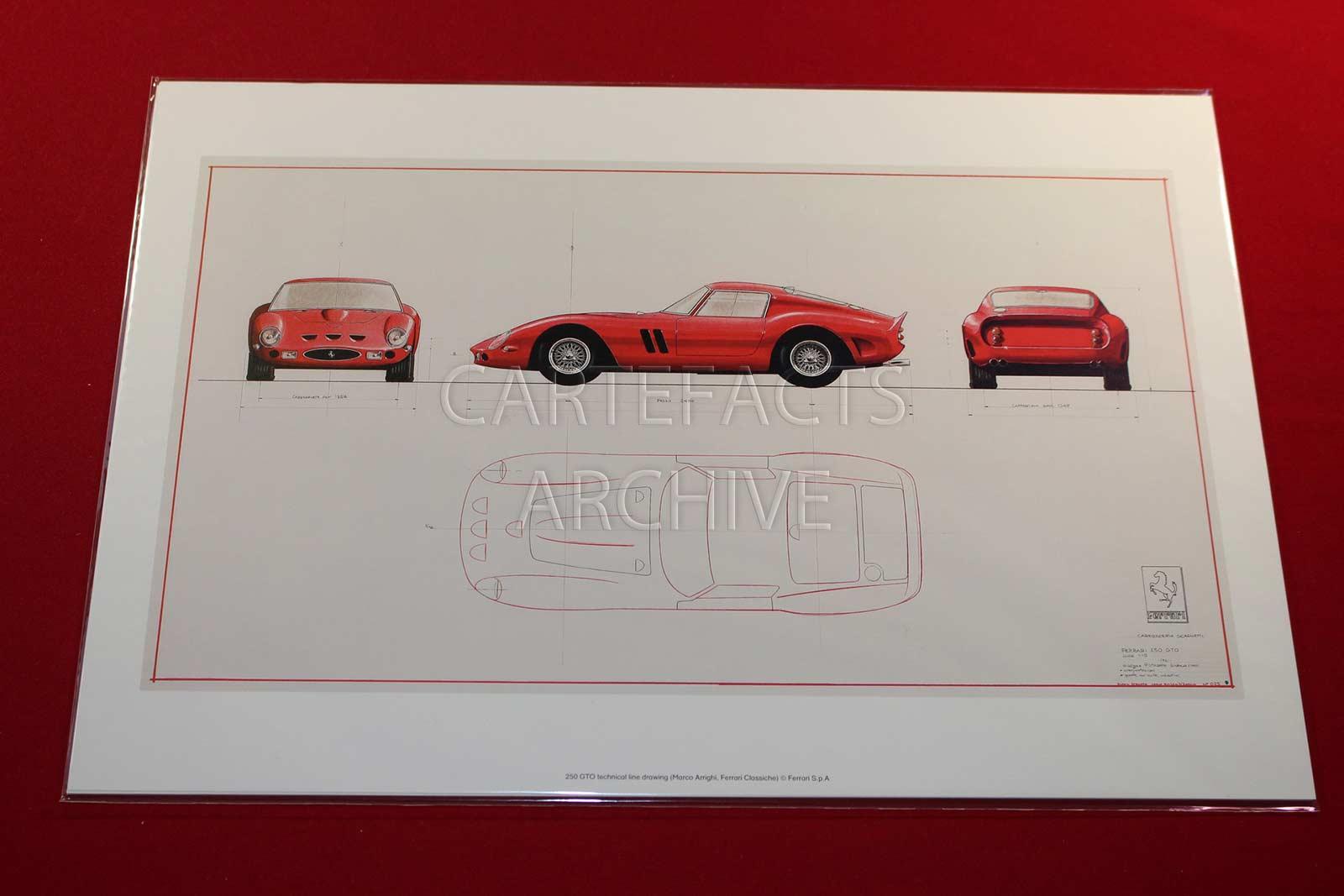 Ferrari Print - 250 GTO technical drawing - lithography (2017) - Cartefacts