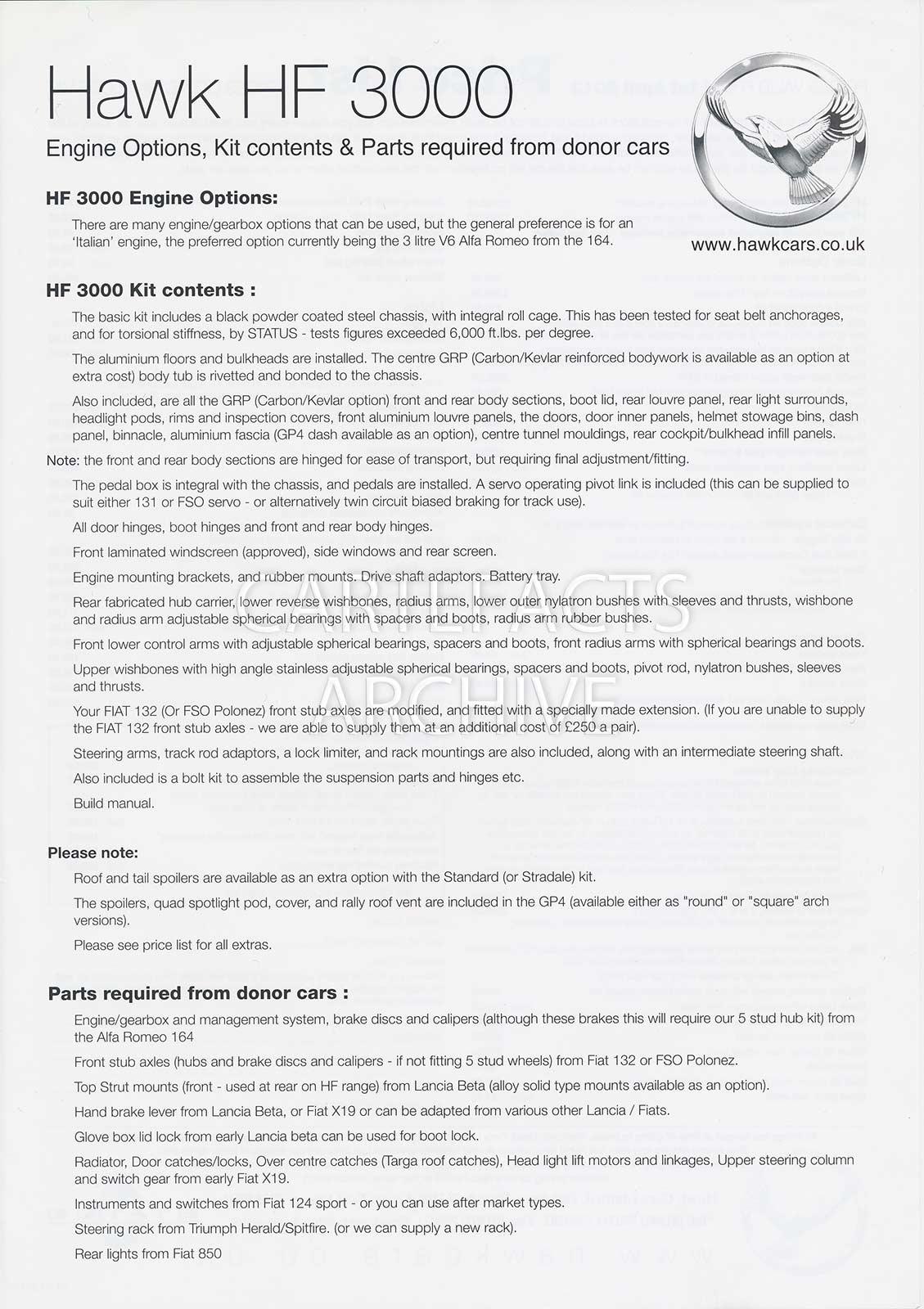 Hawk HF 3000 - price list (200X) - Cartefacts