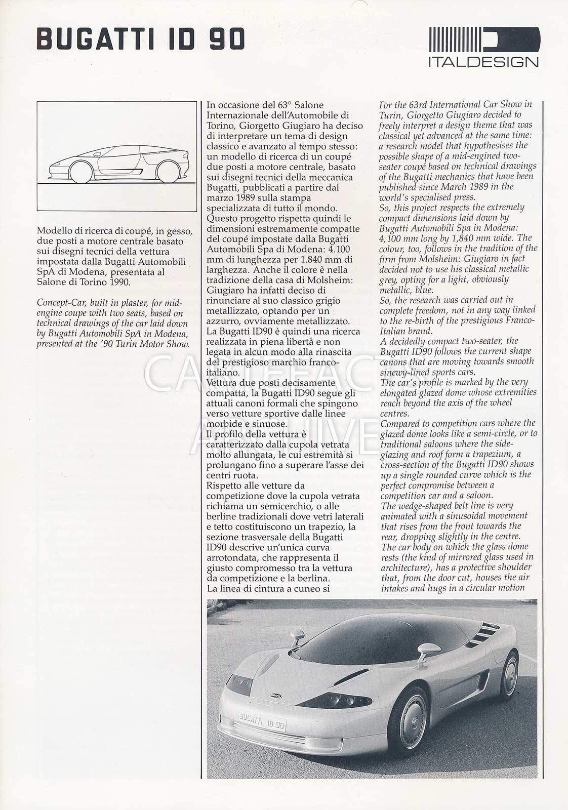 ItalDesign Giugiaro Bugatti ID90 - brochure (1990) - Cartefacts
