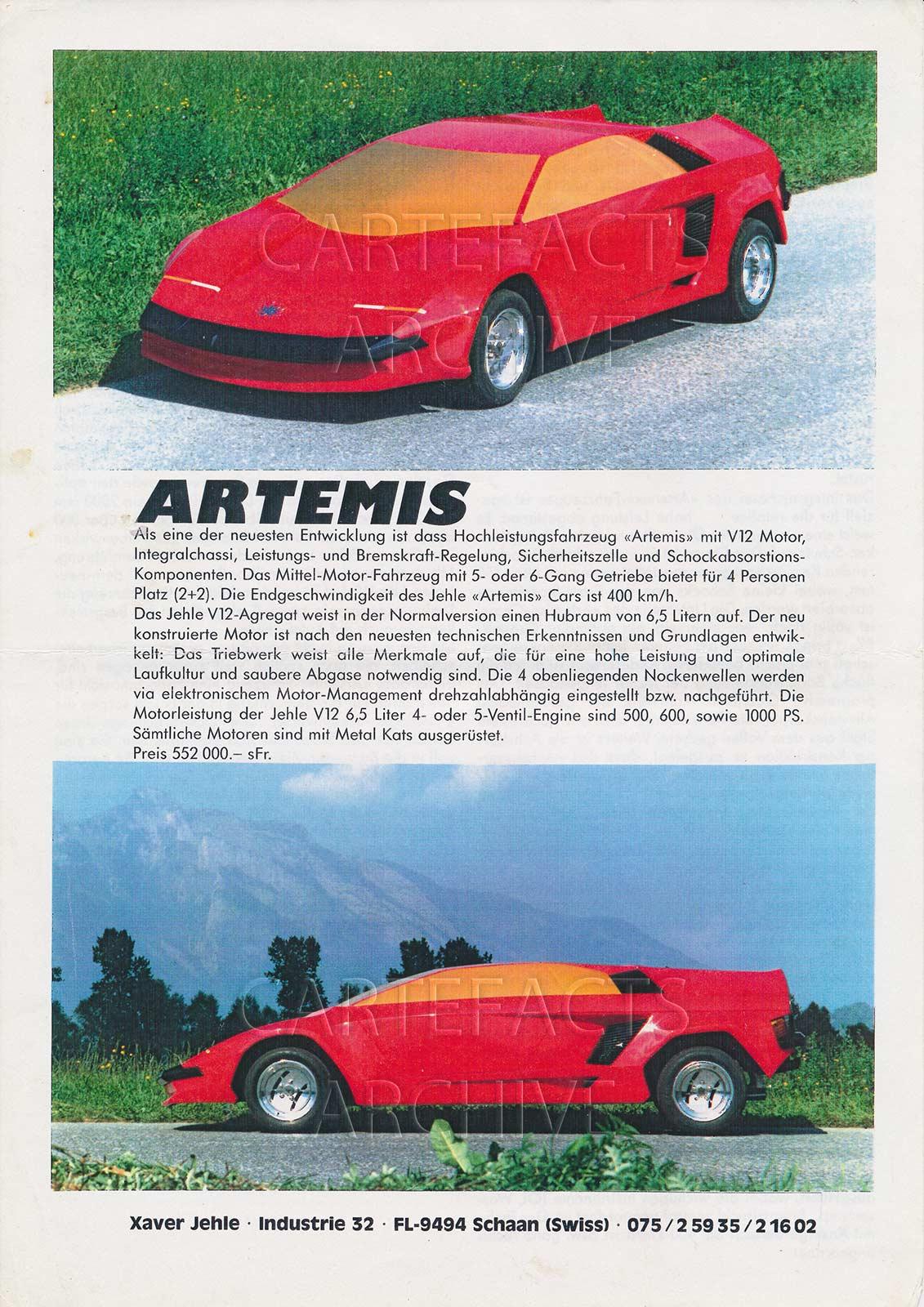 Jehle Artemis - information sheet (1991) - Cartefacts