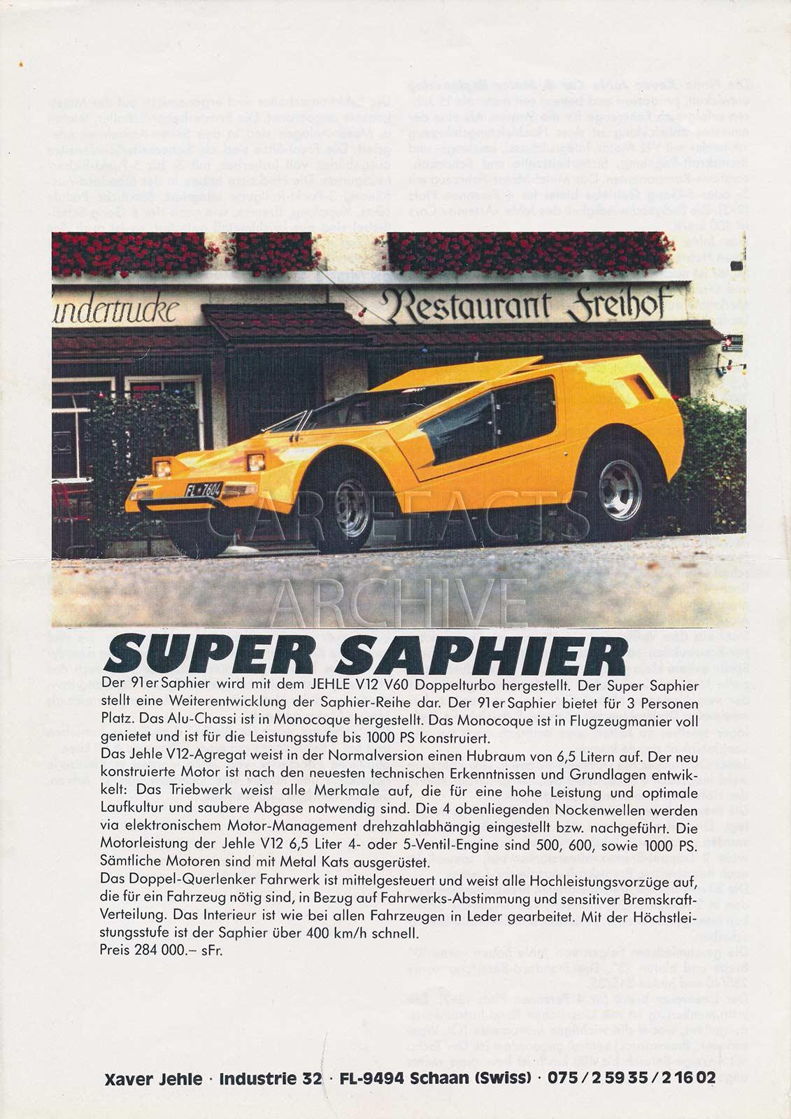 Jehle Super Saphier - information sheet (1991) - Cartefacts