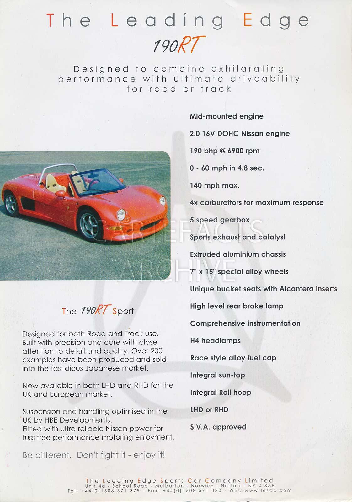 Leading Edge 190RT - information sheet (200X) - Cartefacts