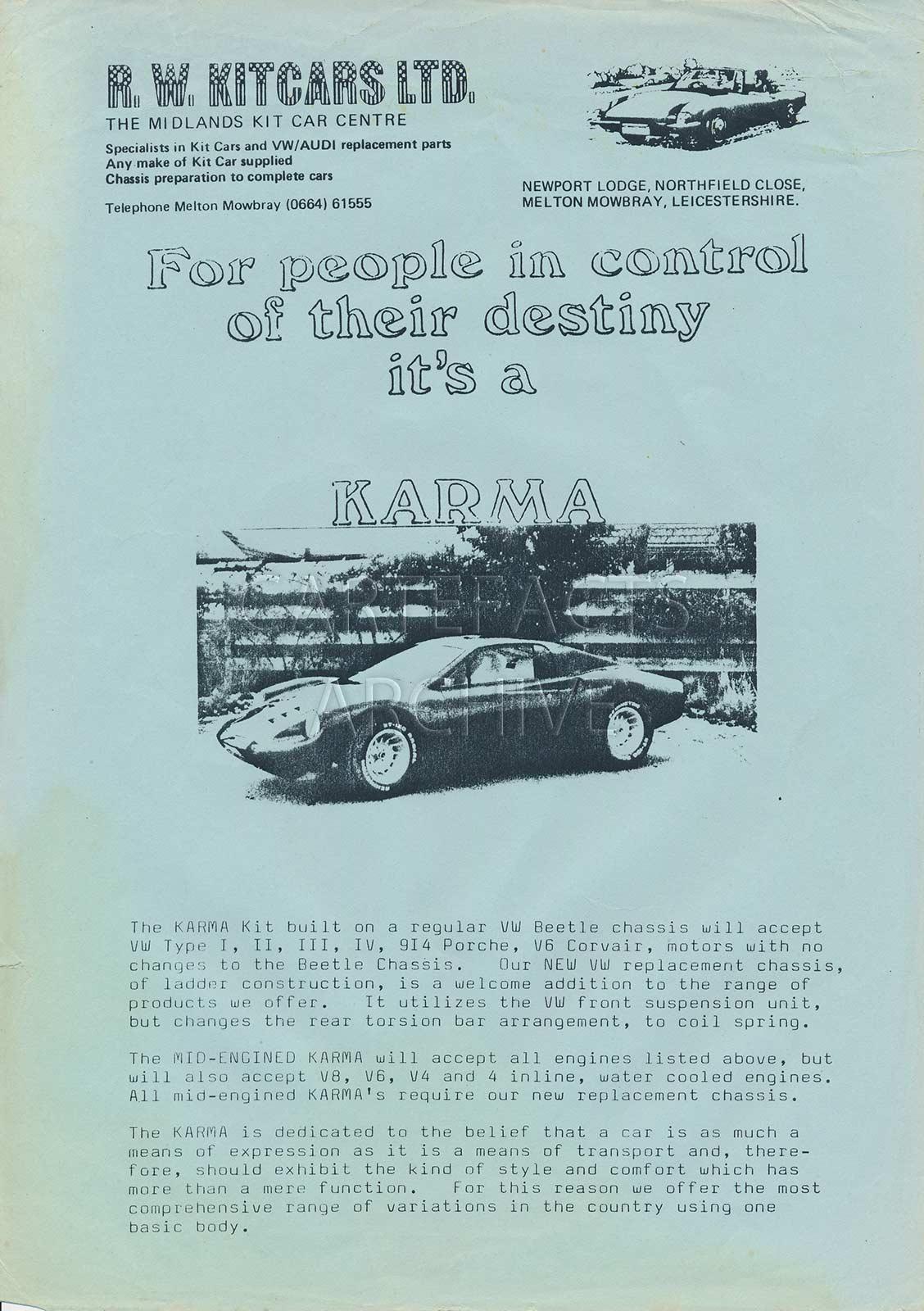 RW Kitcars Karma - information sheet (198X) - Cartefacts