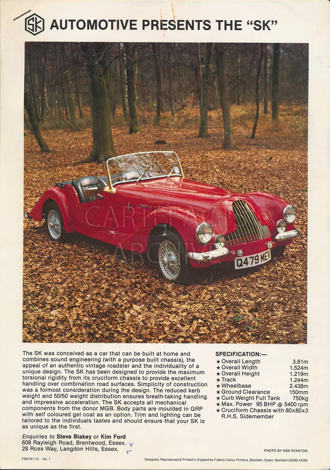 SK Automotive Roadster - information kit with color photo (1985 ...