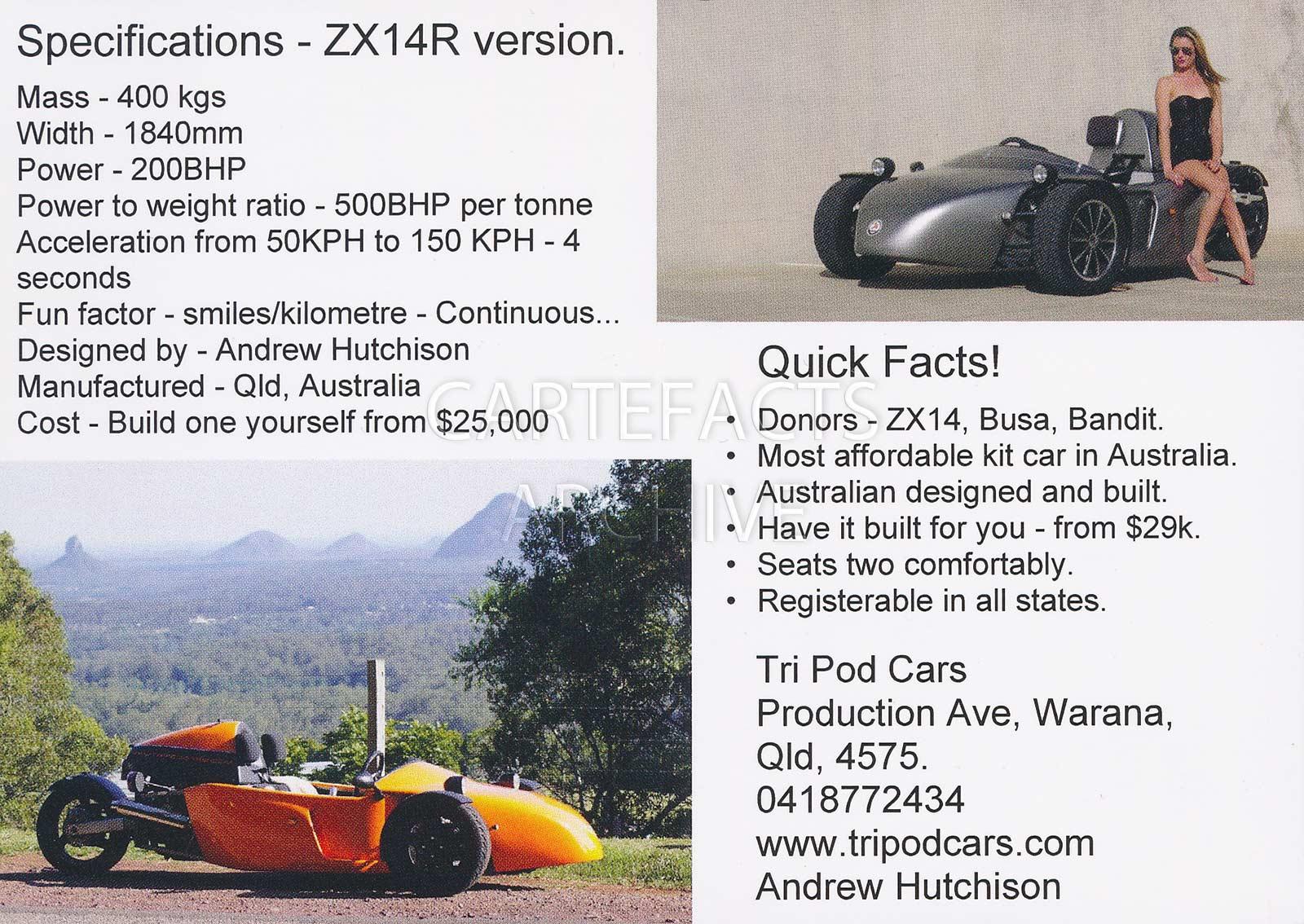 Tri Pod Cars - information card & sticker (2016) - Cartefacts
